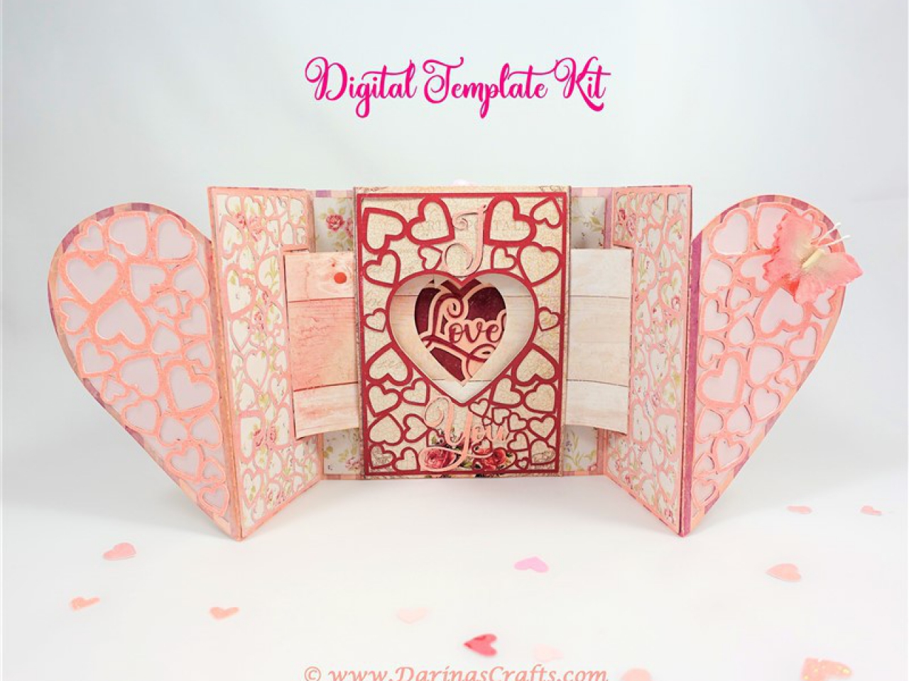 Lacy Heart Peek-a-Boo Card Digital Template with Heart Boxed Envelope ...
